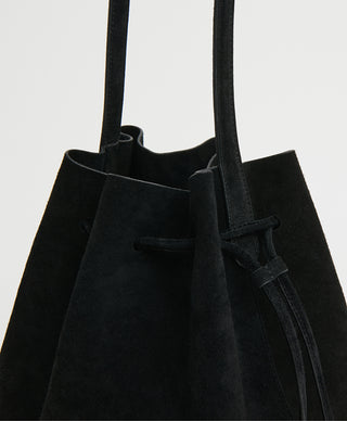 Drawstring Cabas - Black Suede/Black